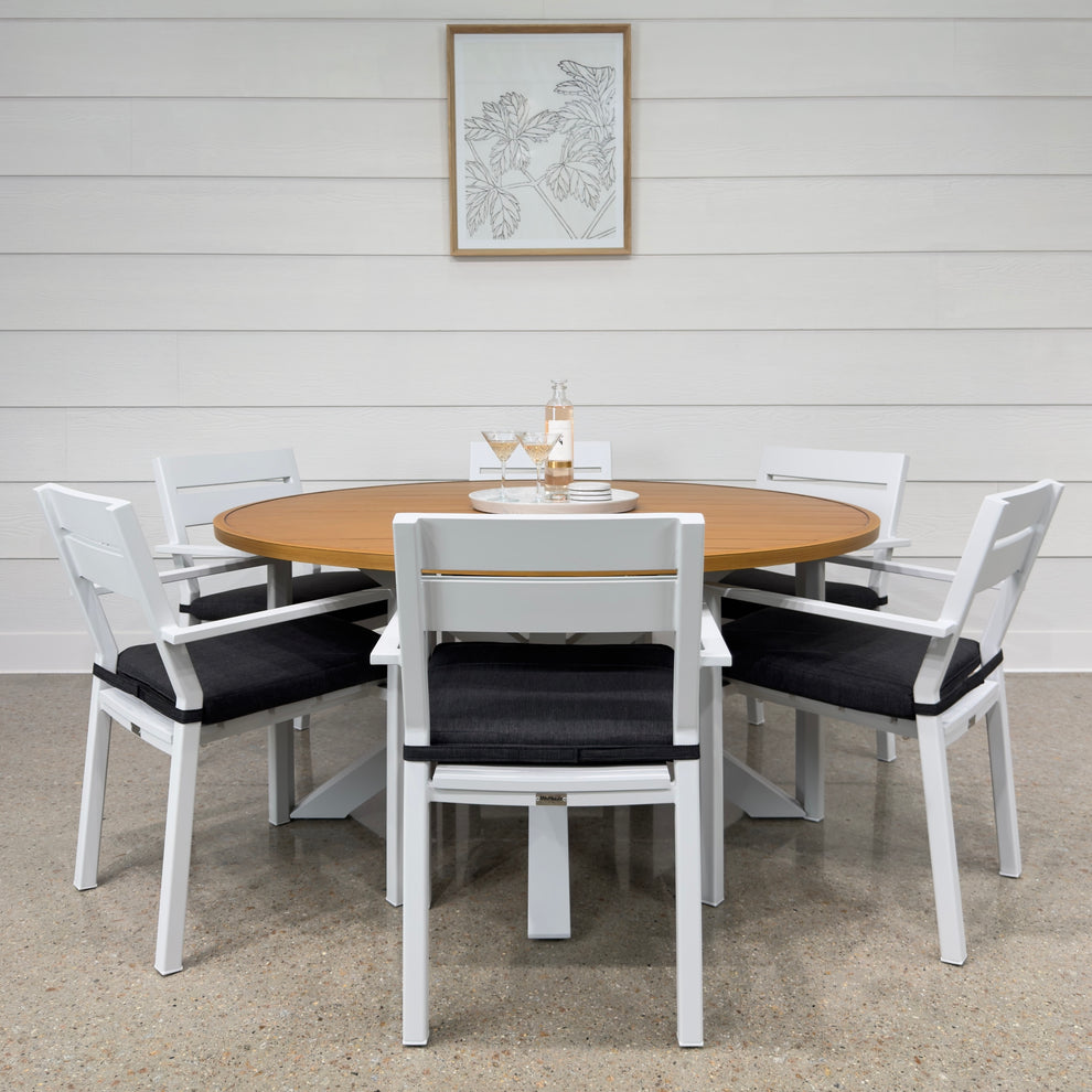 Mildura Round Dining Table - White / Brushed Teak – McPhails Furniture