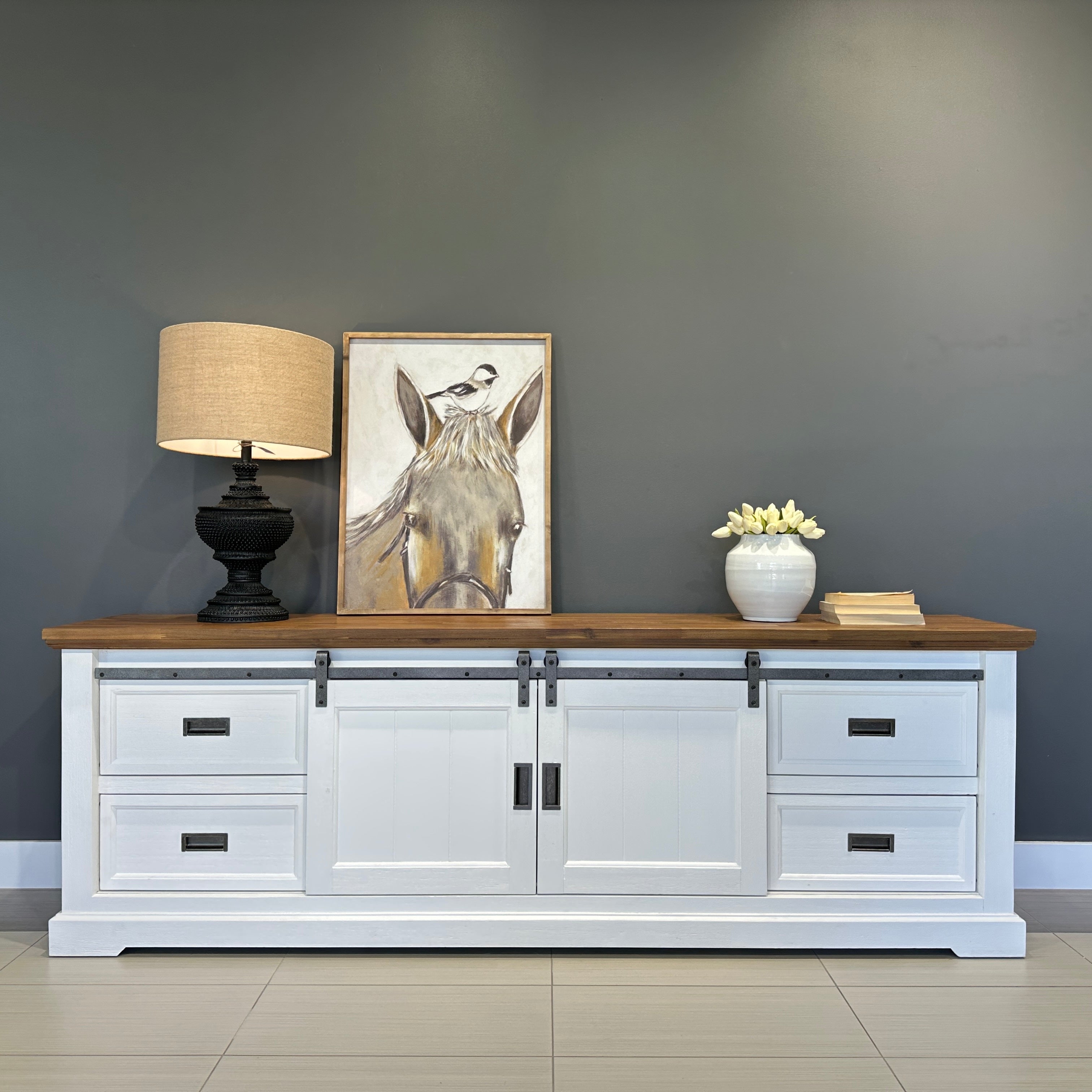 Provedore Two Tone Tv Unit - Large w/ 2 Barn Doors, 4 Drawers ...