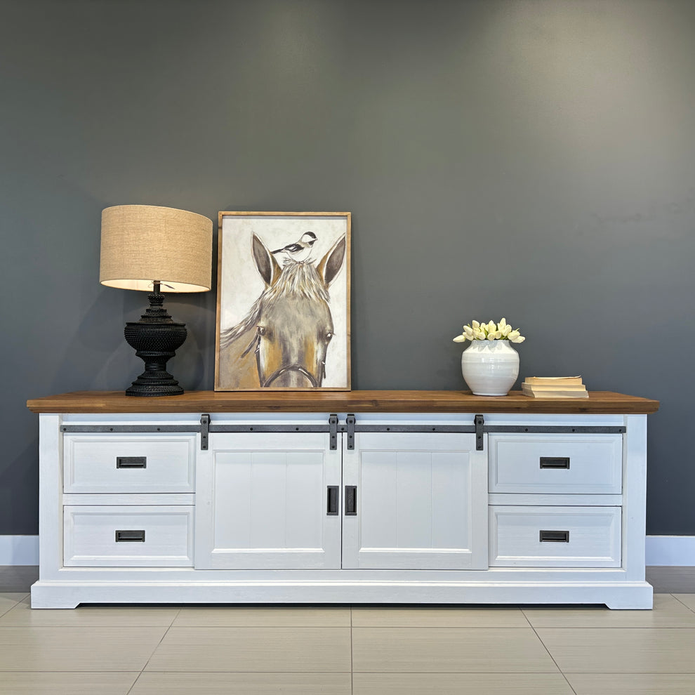 Provedore Two Tone Tv Unit - Large w/ 2 Barn Doors, 4 Drawers ...