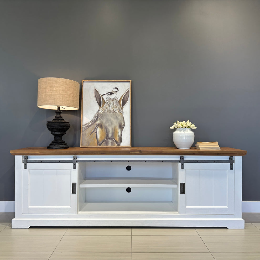 Provedore Two Tone Tv Unit - Large w/ 2 Barn Doors, 4 Drawers ...