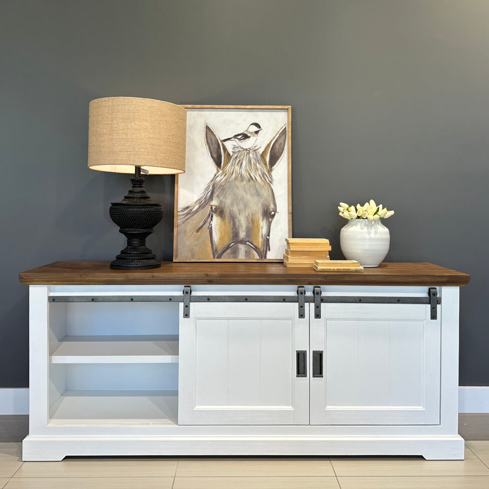 Provedore Two Tone Tv Unit - Medium w/ 2 Drawers 2 Sliding Barn Doors ...